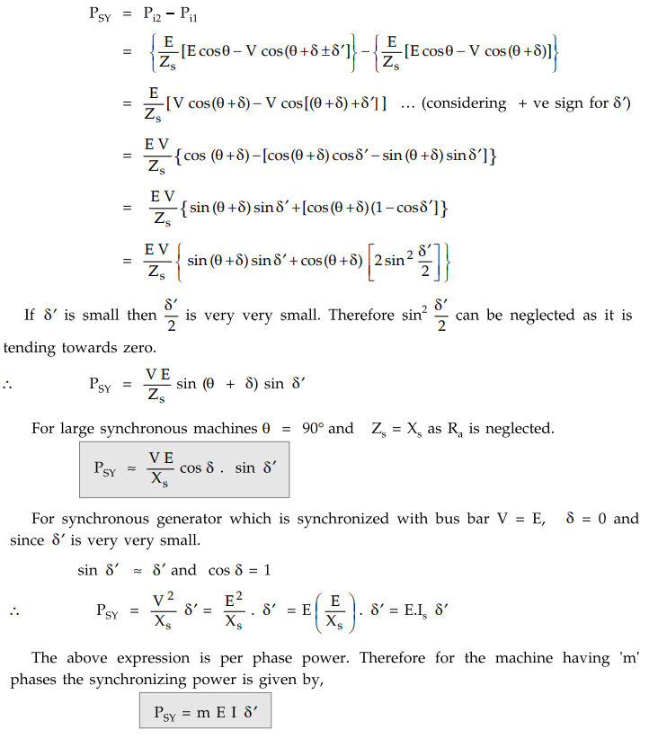 Synchronizing Power - Alternators