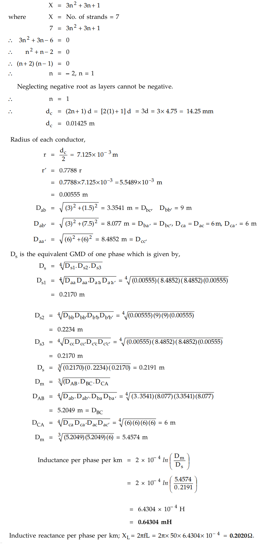 Inductance Of Three Phase Double Circuit With Symmetrical Spacing